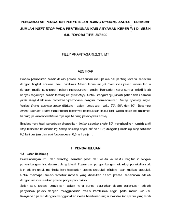 (DOC) PENGAMATAN PENGARUH PENYETELAN TIMING OPENING ANGLE TERHADAP ...