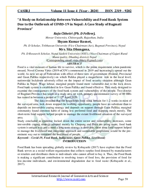 (PDF) A Study on Relationship Between Vulnerability and Food Bank ...