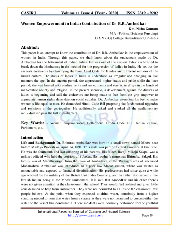 (PDF) Women Empowerment in India: Contribution of Dr. B.R. Ambedkar
