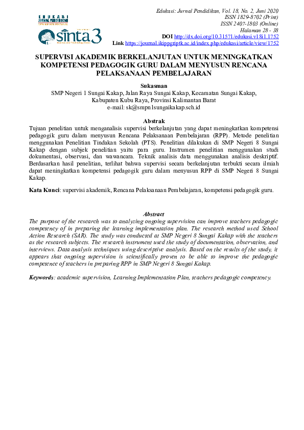 (DOC) SUPERVISI AKADEMIK BERKELANJUTAN UNTUK MENINGKATKAN KOMPETENSI PEDAGOGIK GURU DALAM ...