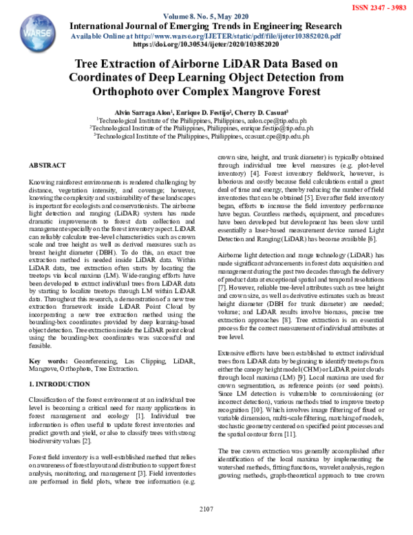 Pdf Tree Extraction Of Airborne Lidar Data Based On Coordinates Of Deep Learning Object