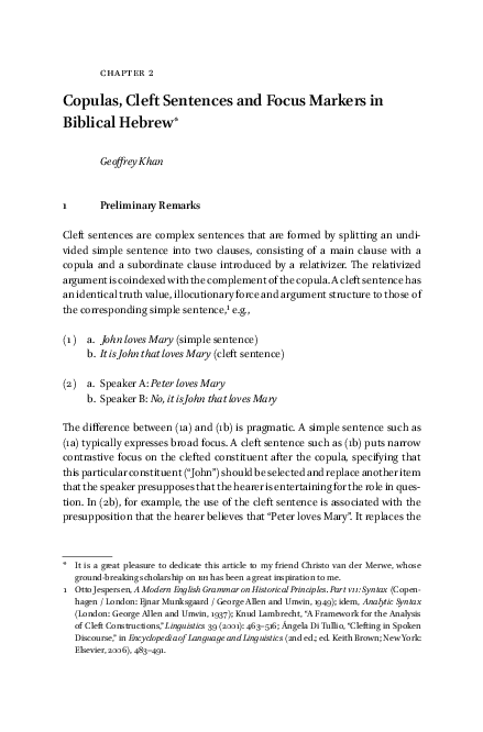 (PDF) Geoffrey Khan, “Copulas, Cleft Sentences and Focus Markers in ...