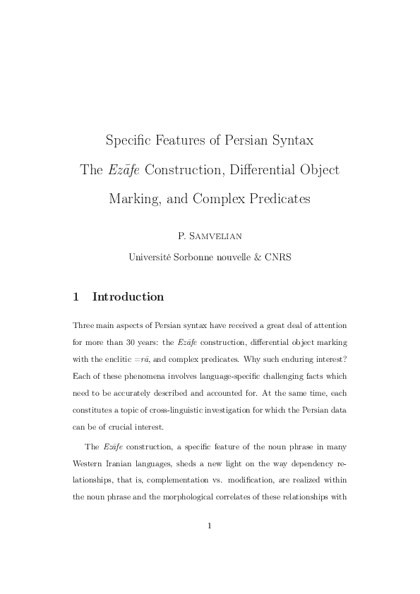 (PDF) Specific Features of Persian Syntax. The Ezāfe Construction ...