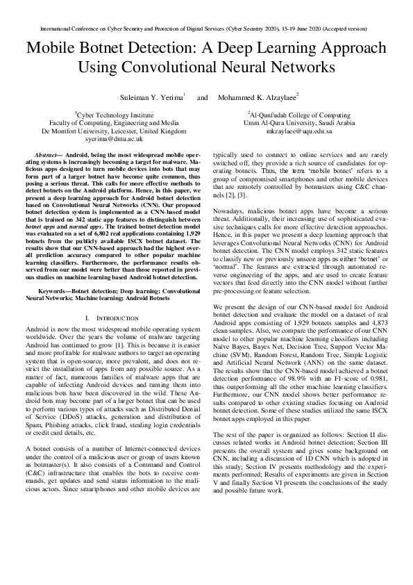 (PDF) Mobile Botnet Detection: A Deep Learning Approach Using ...