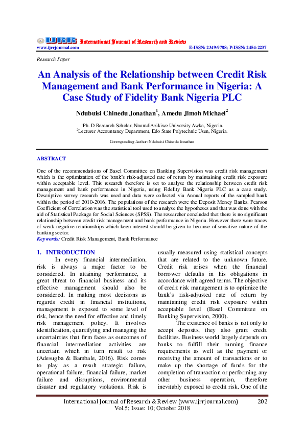 (PDF) An Analysis of the Relationship between Credit Risk Management ...