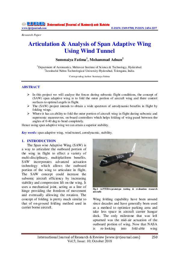 (PDF) Articulation & Analysis of Span Adaptive Wing Using Wind Tunnel