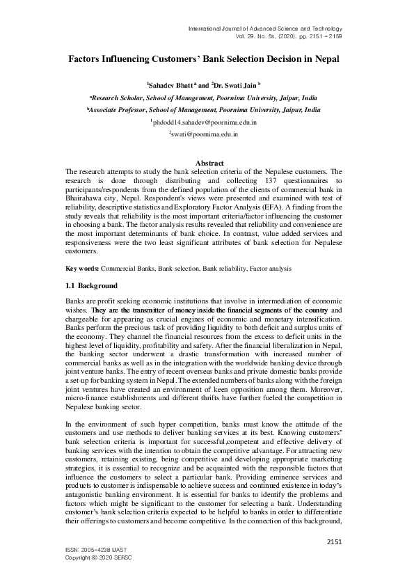 (PDF) Factors Influencing Customers' Bank Selection Decision in Nepal