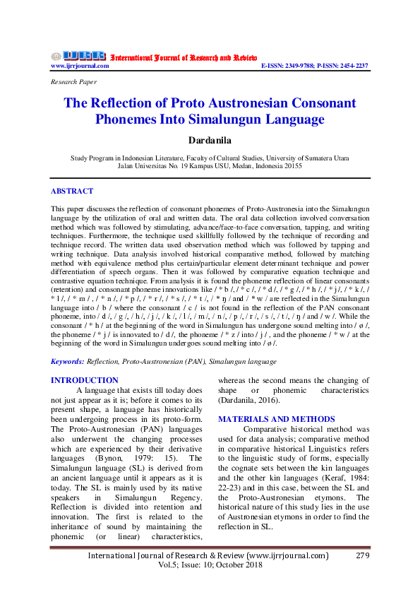 (PDF) The Reflection of Proto Austronesian Consonant Phonemes Into ...