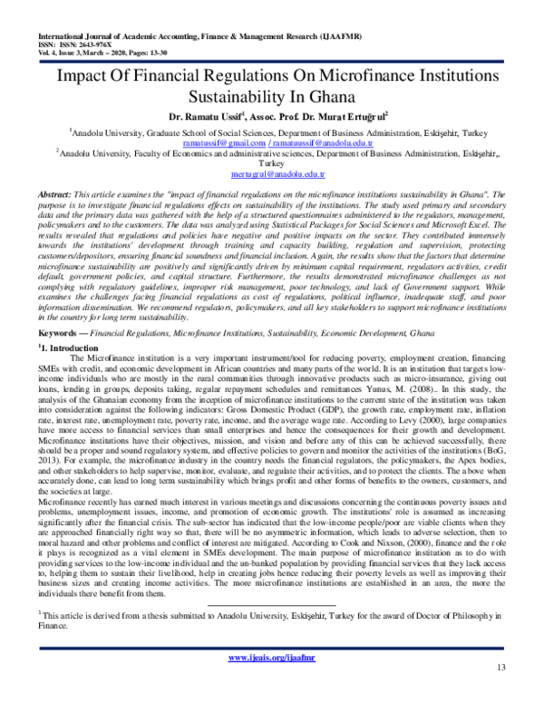 (PDF) IMPACT OF FINANCIAL REGULATIONS ON MICROFINANCE INSTITUTIONS ...