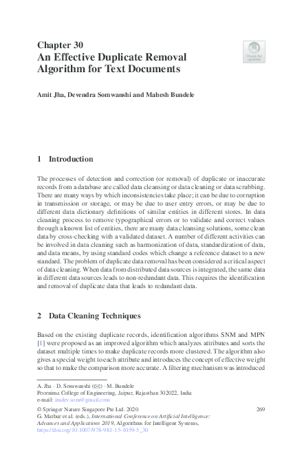 Pdf An Effective Duplicate Removal Algorithm For Text Documents 6226