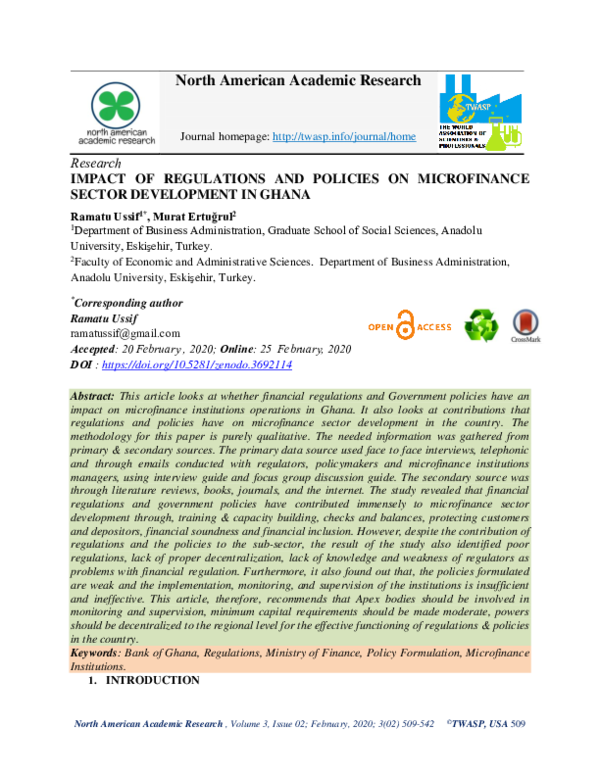 (PDF) IMPACT OF REGULATIONS AND POLICIES ON MICROFINANCE SECTOR ...