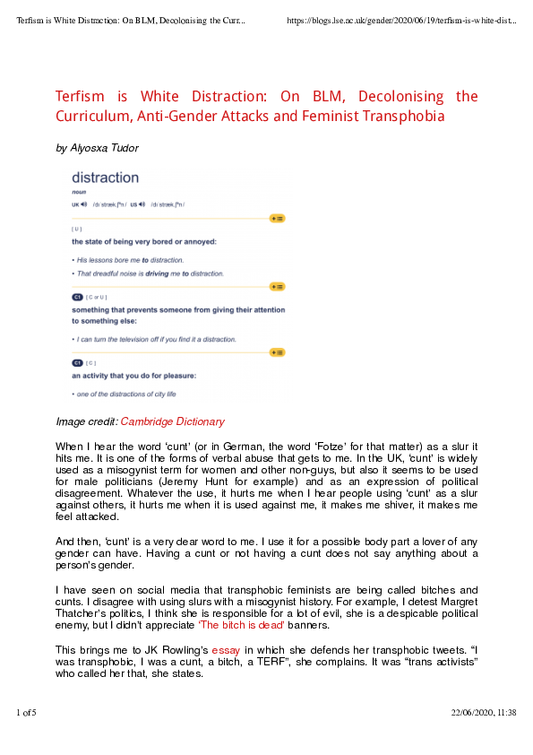 (PDF) Terfism is White Distraction: On BLM, Decolonising the Curriculum ...