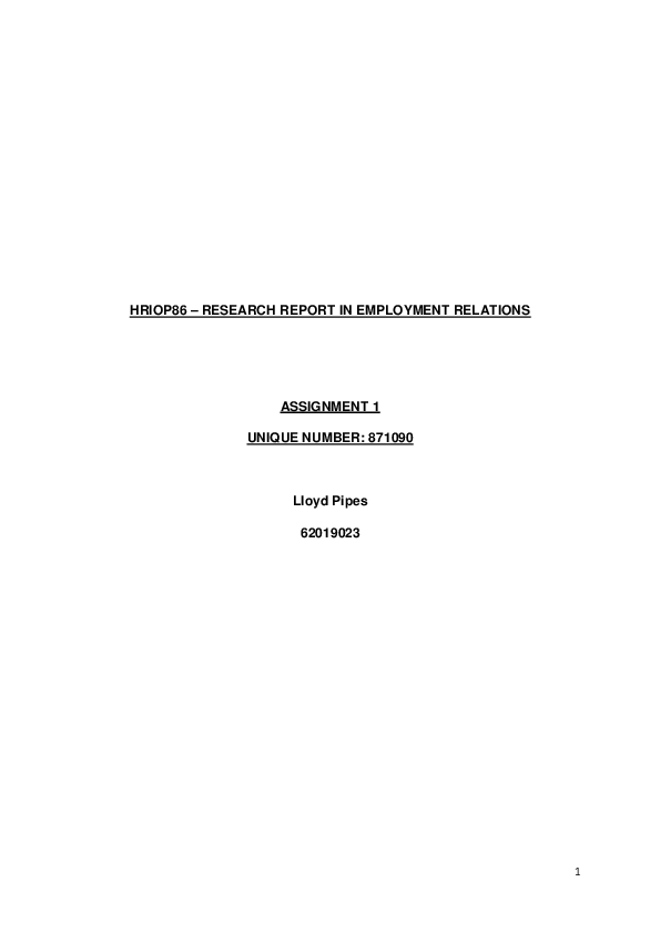 (PDF) HRIOP86- Research Report in Employment Relations (Assignment 1)