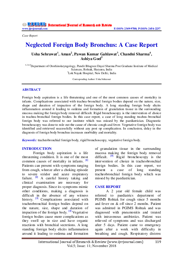 (PDF) Neglected Foreign Body Bronchus: A Case Report
