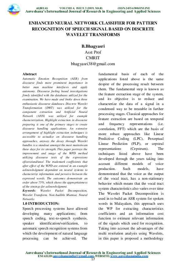Pdf Enhanced Neural Network Classifier For Pattern Recognition Of