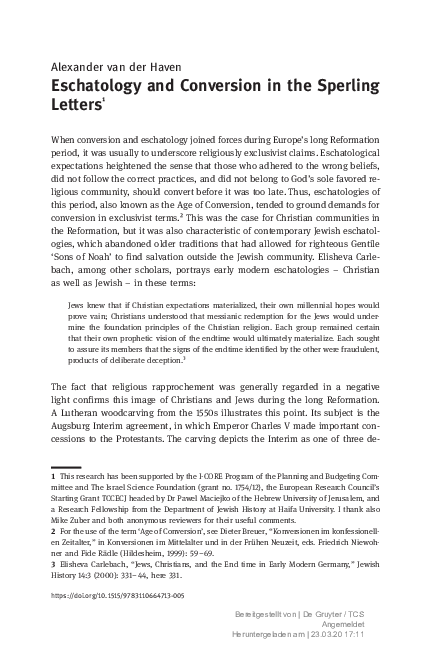 (PDF) “Eschatology and Conversion in the Sperling Letters.” Jews and ...