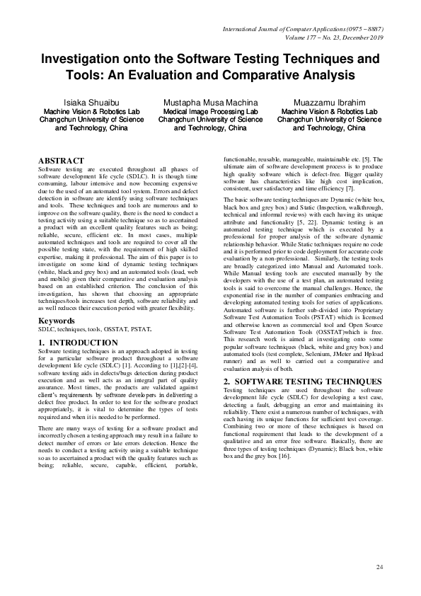 Pdf Investigation Onto The Software Testing Techniques And Tools An Evaluation And
