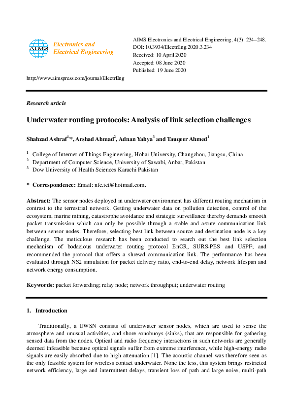 Pdf Underwater Routing Protocols Analysis Of Link Selection Challenges