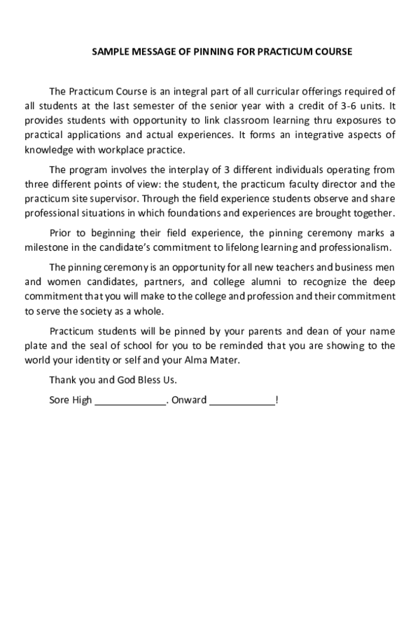 (PDF) SAMPLE MESSAGE OF PINNING FOR PRACTICUM COURSE