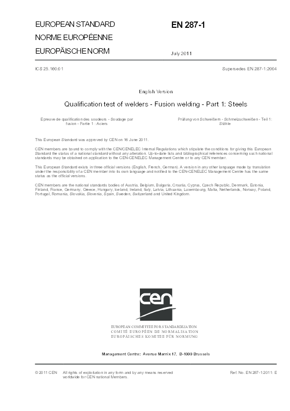 (PDF) Qualification test of welders -Fusion welding -Part 1: Steels