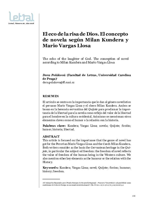 (PDF) Poláková, Dora- El eco de la risa de Dios. El concepto de novela según Milan Kundera y ...