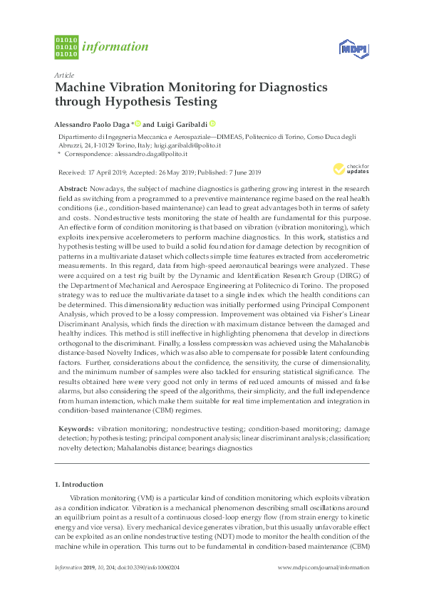 Pdf Machine Vibration Monitoring For Diagnostics Through Hypothesis