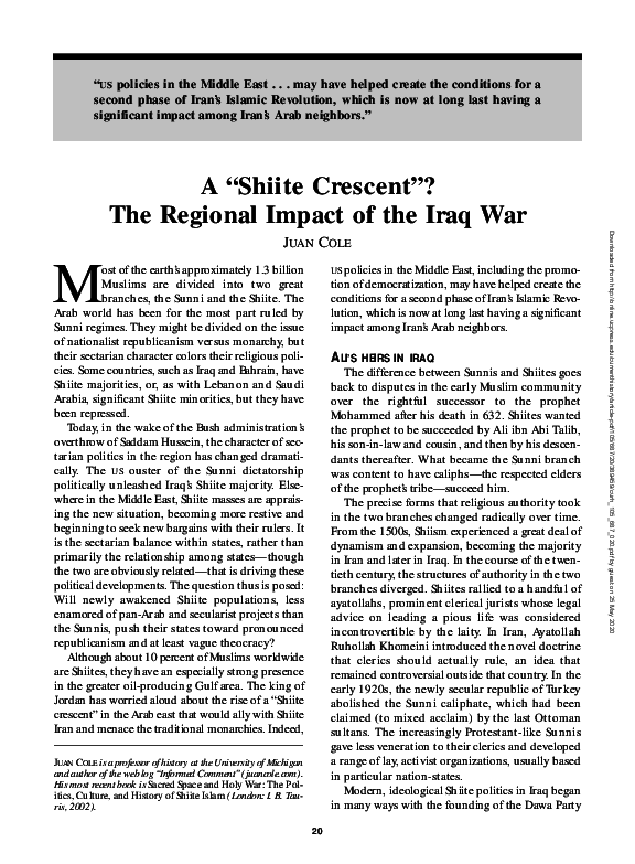 (PDF) A "Shiite Crescent"? The Regional Impact of the Iraq War