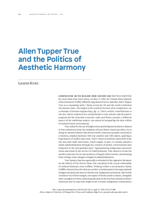 (PDF) Allen Tupper True and the Politics of Aesthetic Harmony