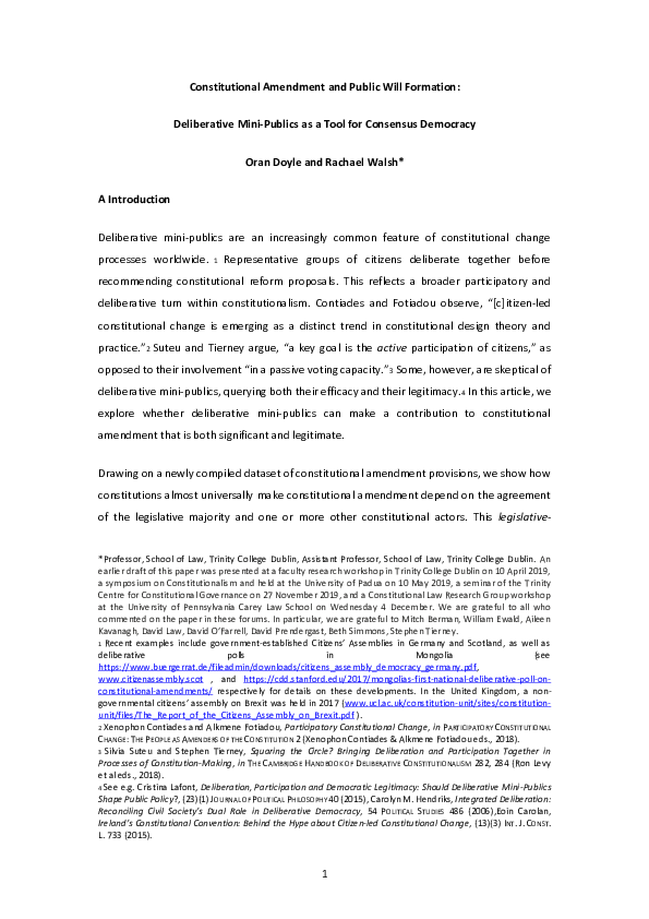 (PDF) Constitutional Amendment and Public Will Formation: Deliberative ...