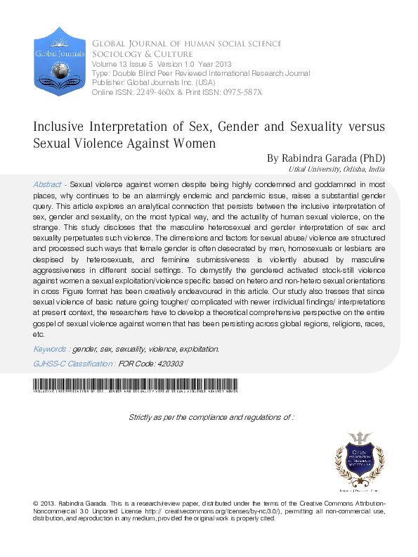 Pdf Inclusive Interpretation Of Sex Gender And Sexuality Versus Sexual Violence Against