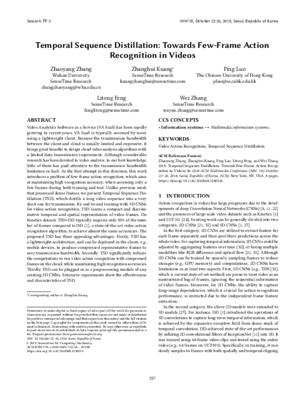 (PDF) Temporal Sequence Distillation: Towards Few-Frame Action Recognition in Videos