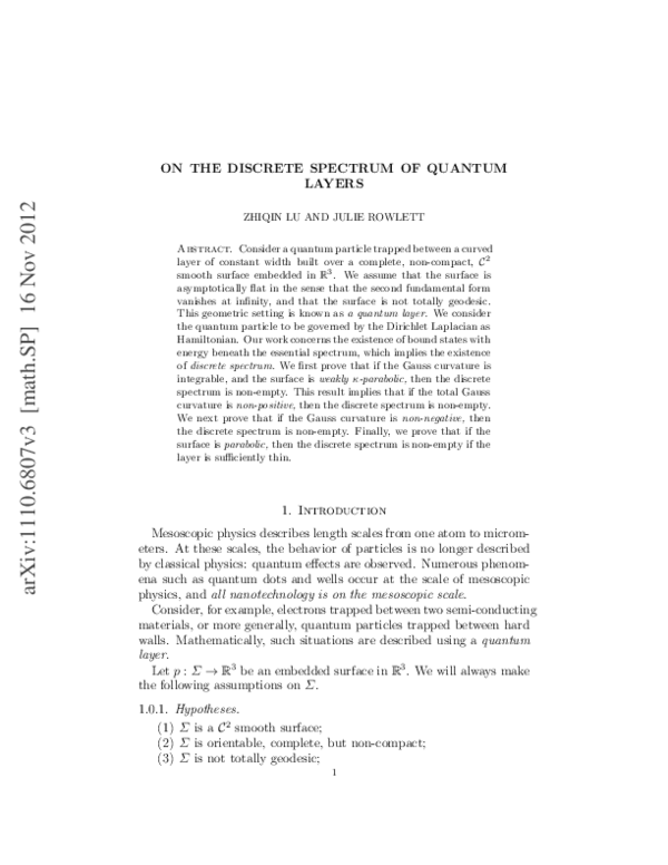 (PDF) On the discrete spectrum of quantum layers