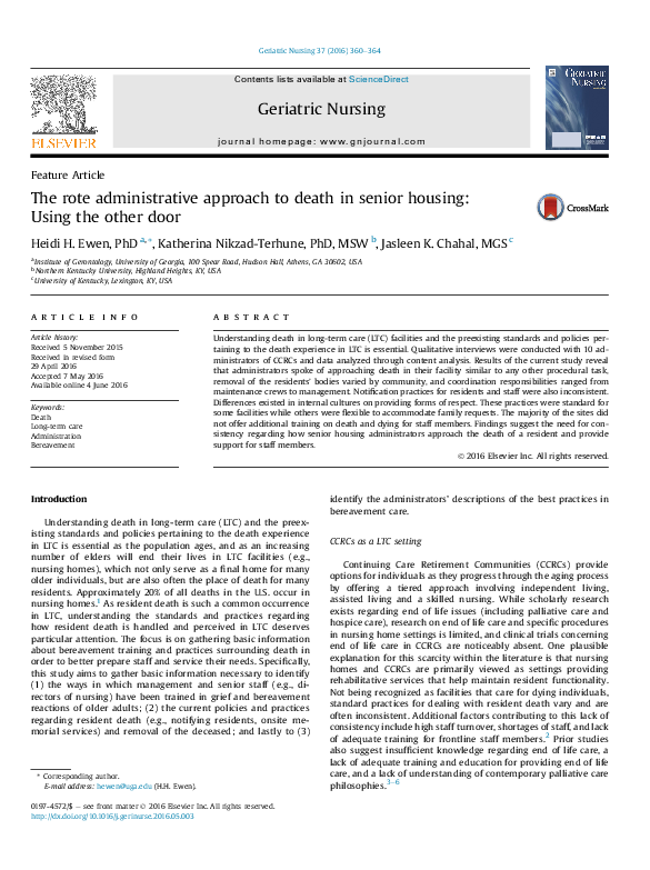 (PDF) The rote administrative approach to death in senior housing ...