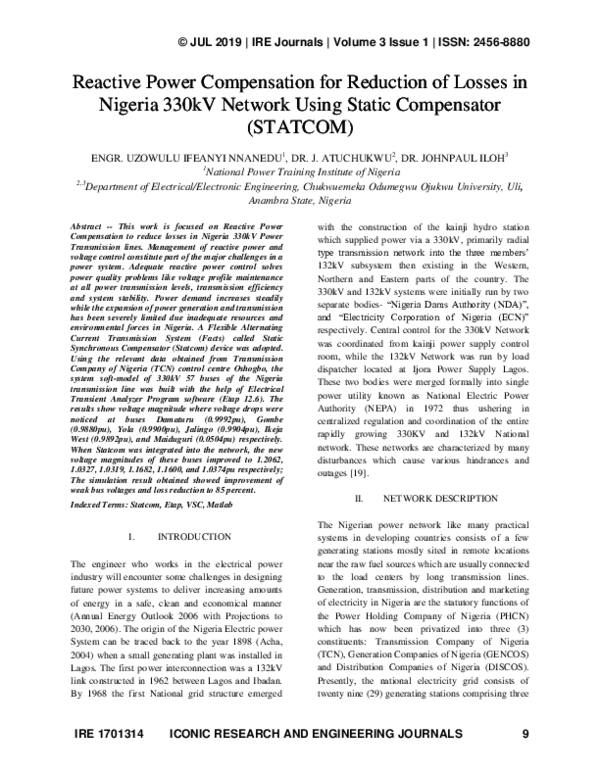 (PDF) Reactive Power Compensation for Reduction of Losses in Nigeria ...