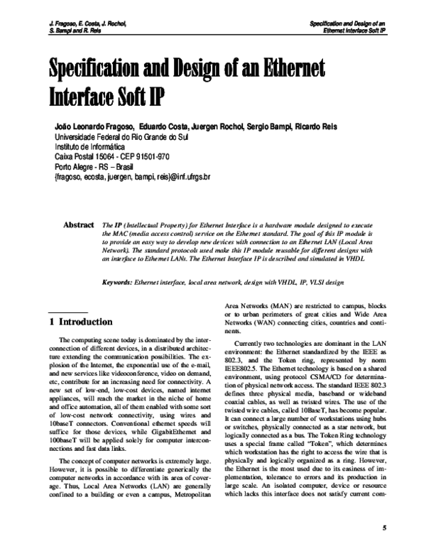 Specification And Design Of An Ethernet Interface Soft Ip