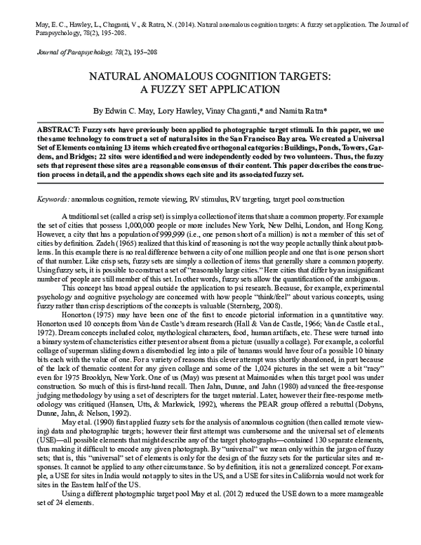(PDF) NATURAL ANOMALOUS COGNITION TARGETS: A FUZZY SET APPLICATION
