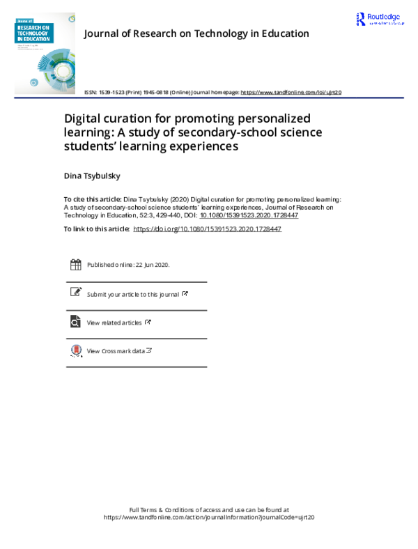 (PDF) Digital curation for promoting personalized learning: A study of secondary-school science ...