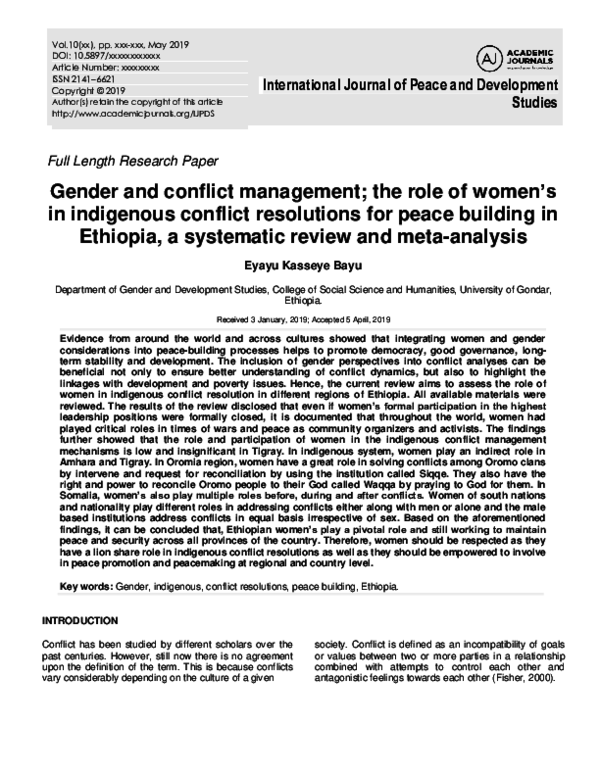 (PDF) International Journal of Peace and Development Studies Gender and ...