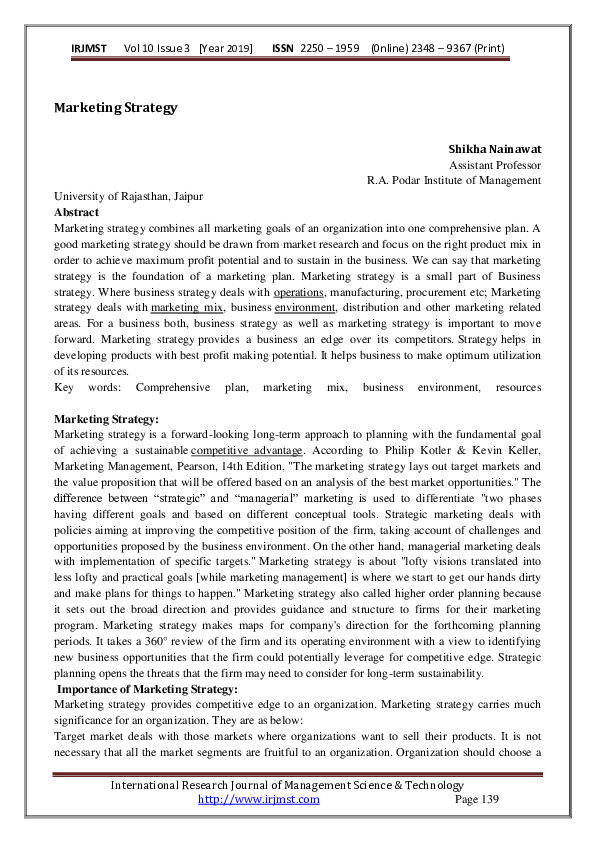 (PDF) Marketing Strategy