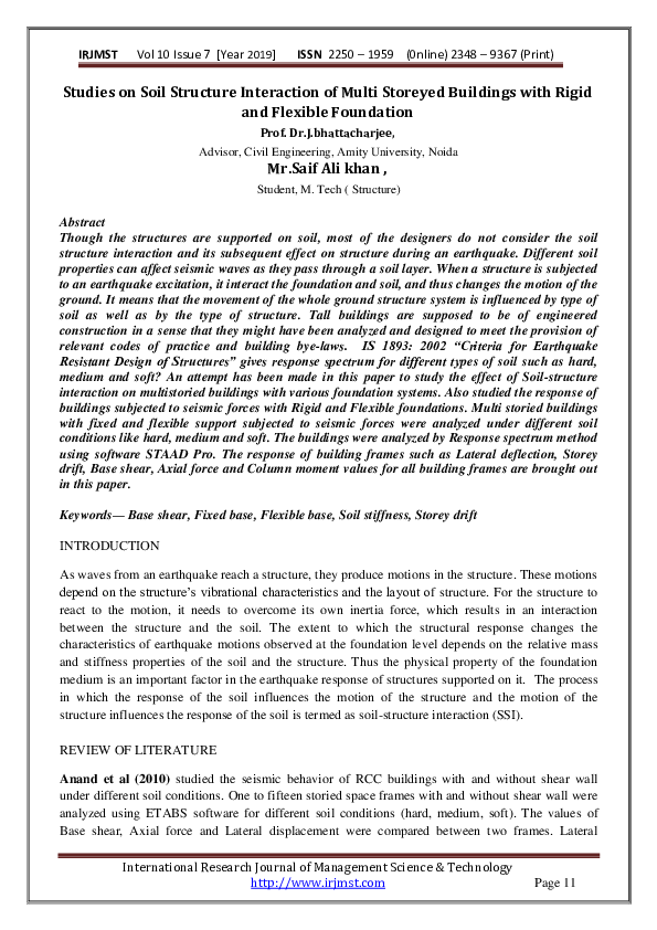 (PDF) Studies on Soil Structure Interaction of Multi Storeyed Buildings ...