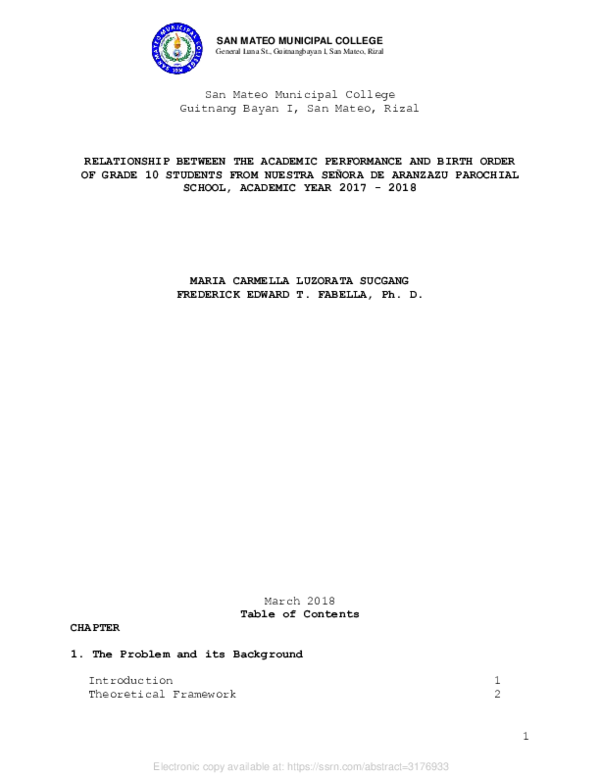(PDF) RELATIONSHIP BETWEEN THE ACADEMIC PERFORMANCE AND BIRTH ORDER OF ...