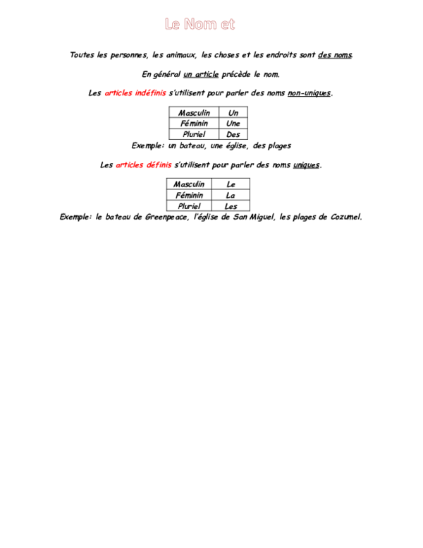 (DOC) Le nom et l'article