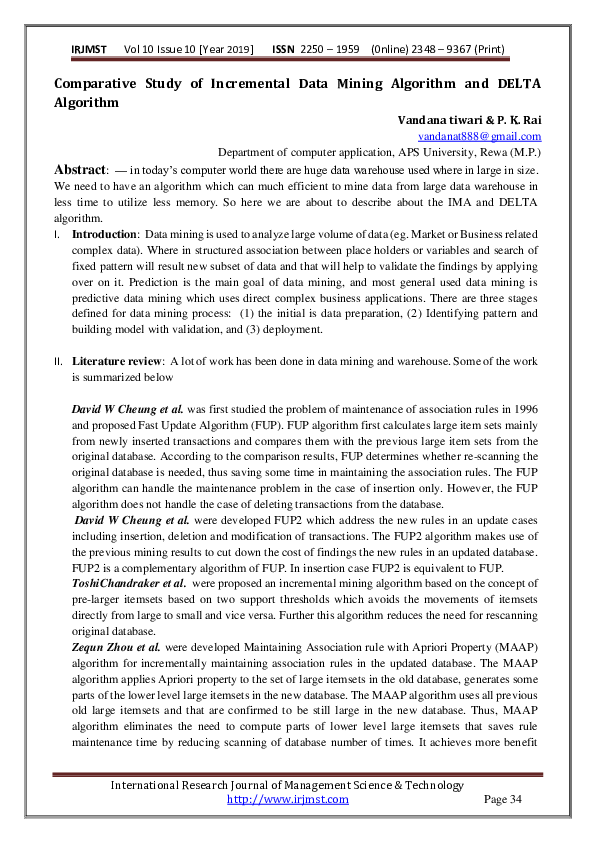 (PDF) Comparative Study of Incremental Data Mining Algorithm and DELTA ...
