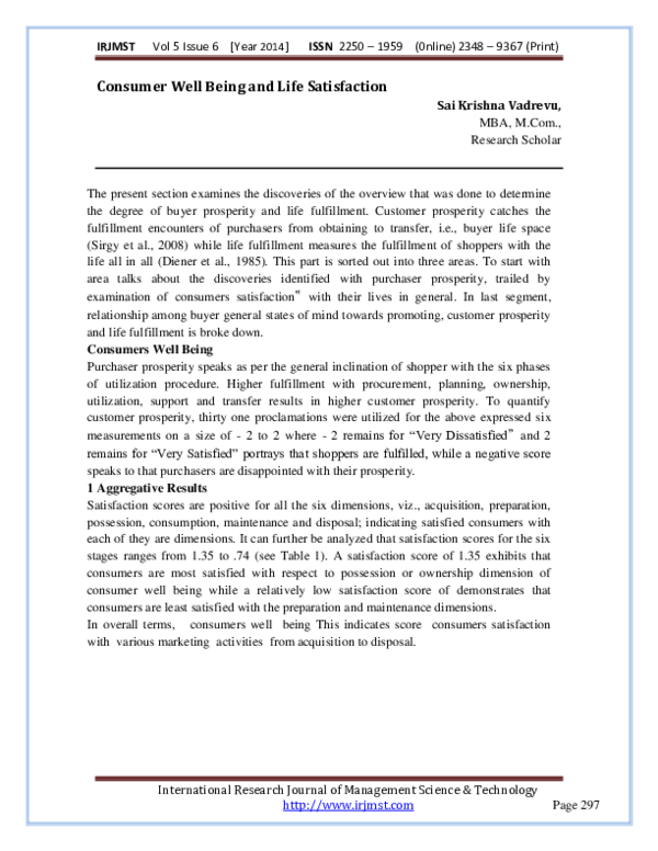(PDF) Consumer Well Being and Life Satisfaction