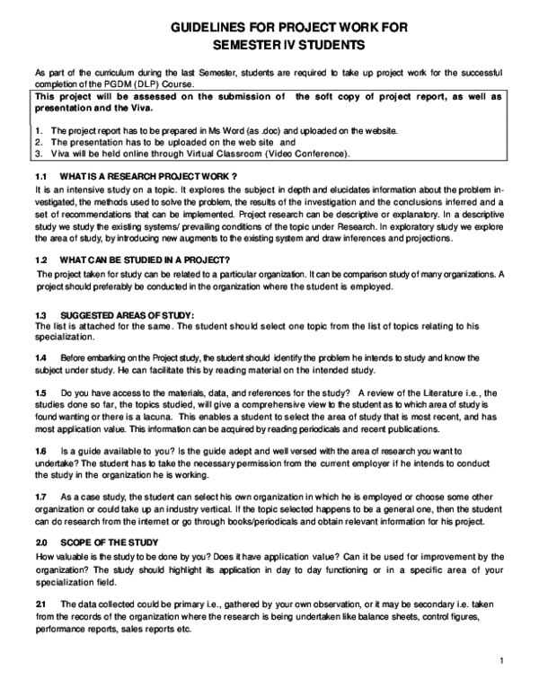 (PDF) GUIDELINES FOR PROJECT WORK FOR SEMESTER IV STUDENTS