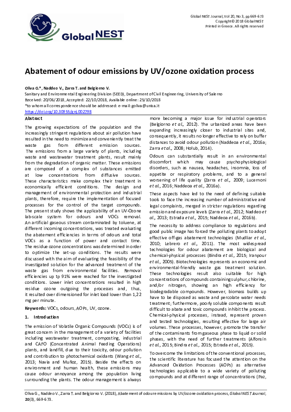 (PDF) Abatement of odour emissions by UV/ozone oxidation process