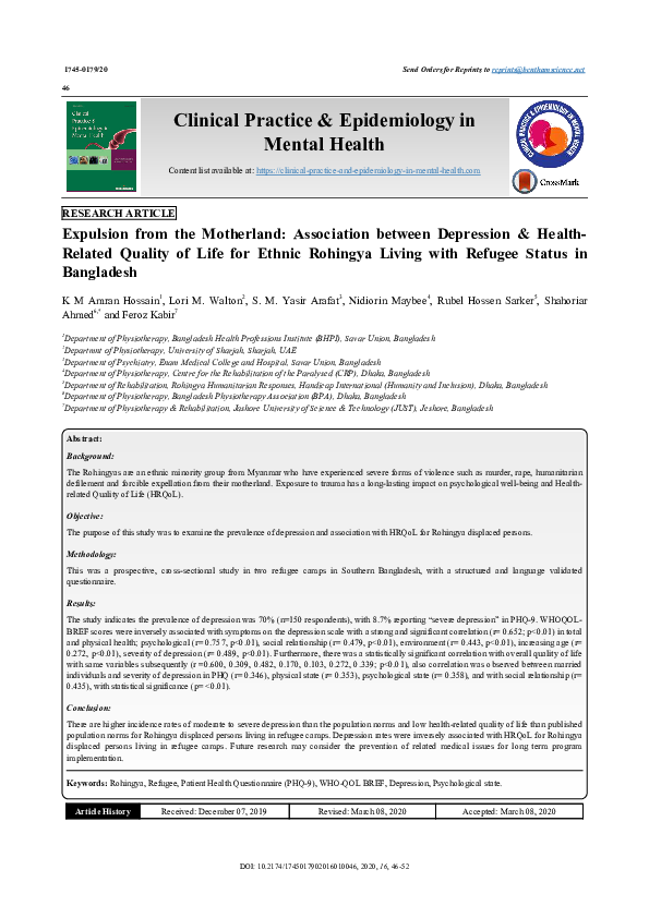 (PDF) Expulsion from the Motherland: Association between Depression ...