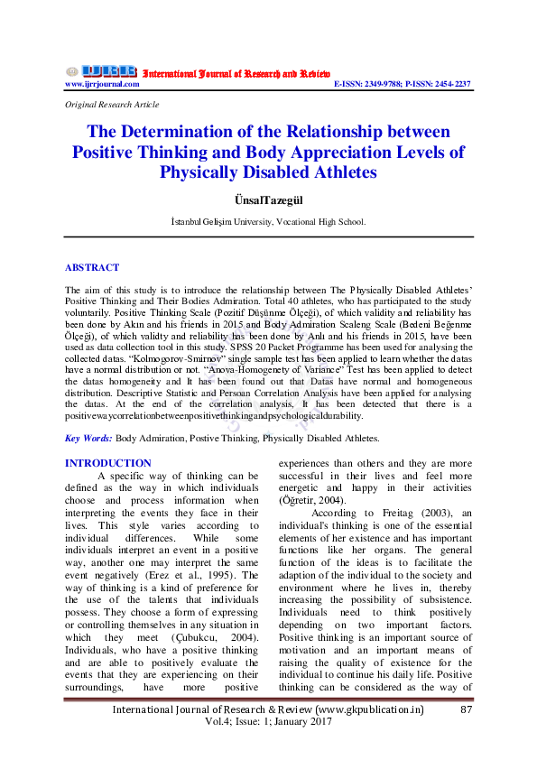 (PDF) The Determination of the Relationship between Positive Thinking ...