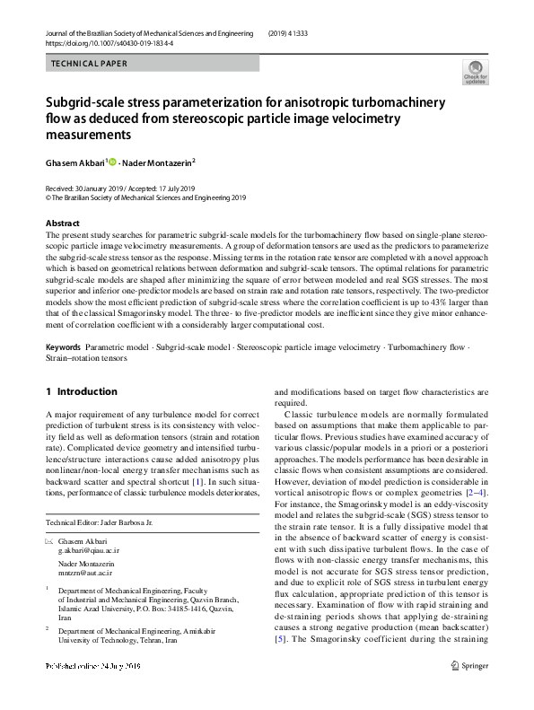 (PDF) Subgrid-scale stress parameterization for anisotropic turbomachinery flow as deduced from ...