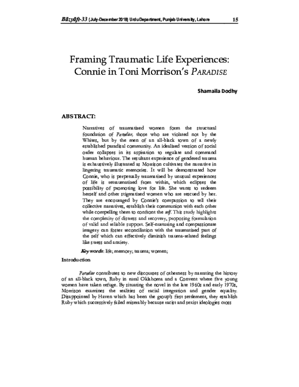 (PDF) Framing Traumatic Life Experiences: Connie in Toni Morrison’s ...